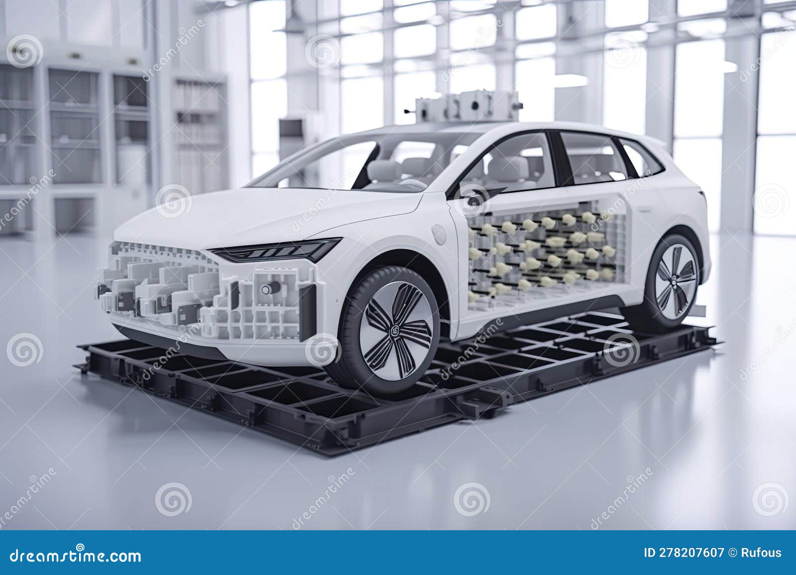 Electric Car Research and Development with 3d Rendering Ev Car with ...