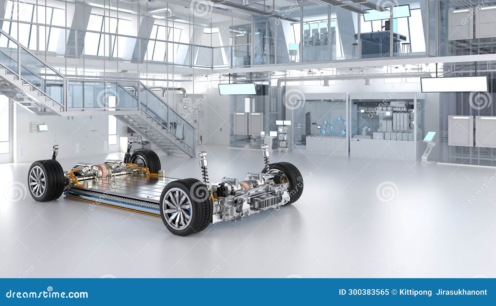 Electric Car Research and Development with Ev Car with Pack of Battery ...