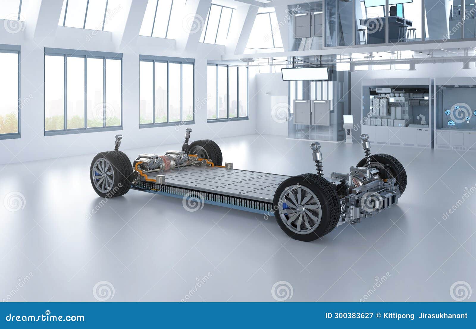 Electric Car Research and Development with Ev Car with Pack of Battery ...