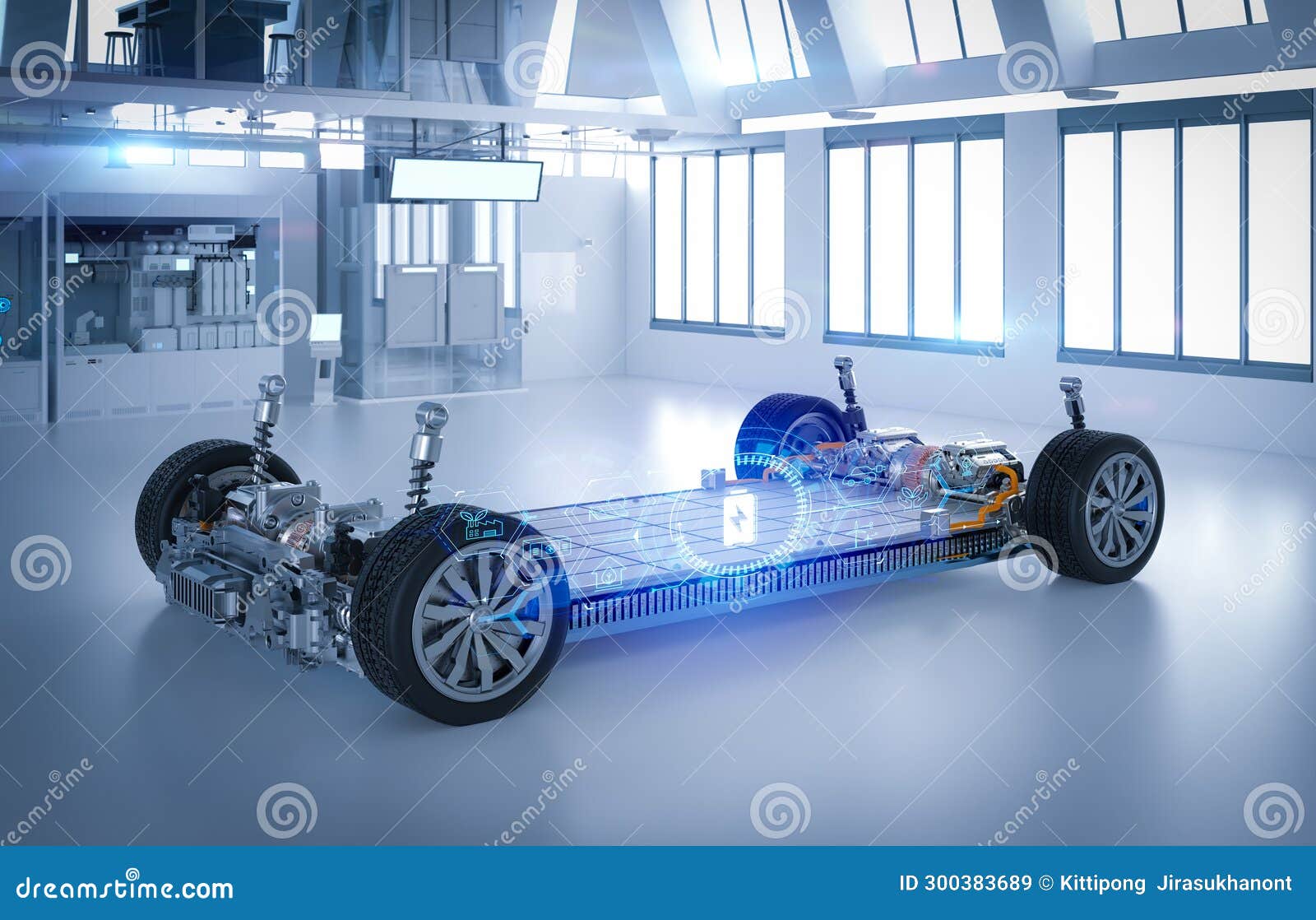 Electric Car Research and Development with Ev Car with Pack of Battery ...