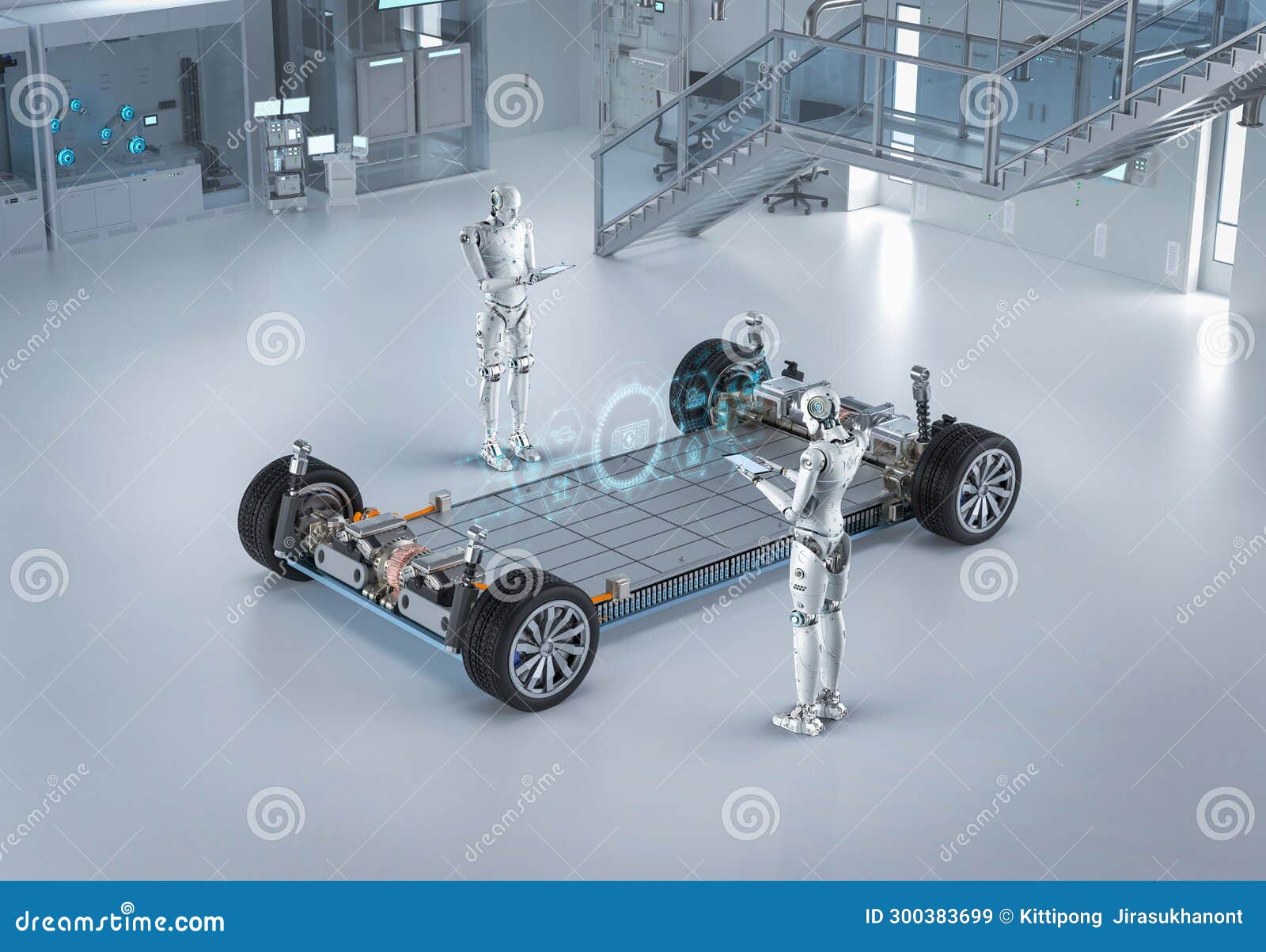 Electric Car Research and Development with Robot Study Battery Cells ...
