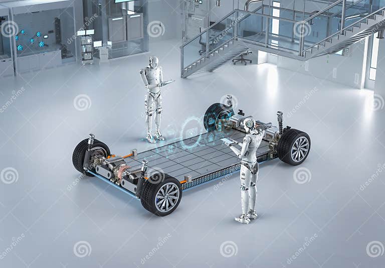 Electric Car Research and Development with Robot Study Battery Cells ...