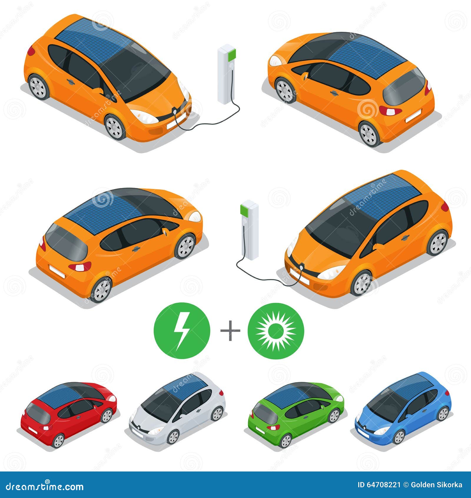 Electric Car with Solar Panels. Eco Car Stock Vector - Illustration of ...