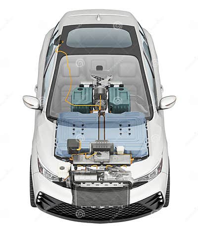 Electric Car Technical Cutaway 3d Rendering. Front View Stock ...
