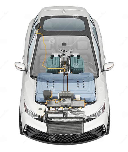 Electric Car Technical Cutaway 3d Rendering. Front View Stock ...