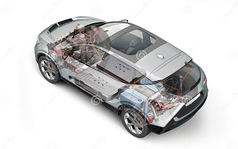 Electric Car Technical Cutaway 3d Rendering Stock Illustration ...