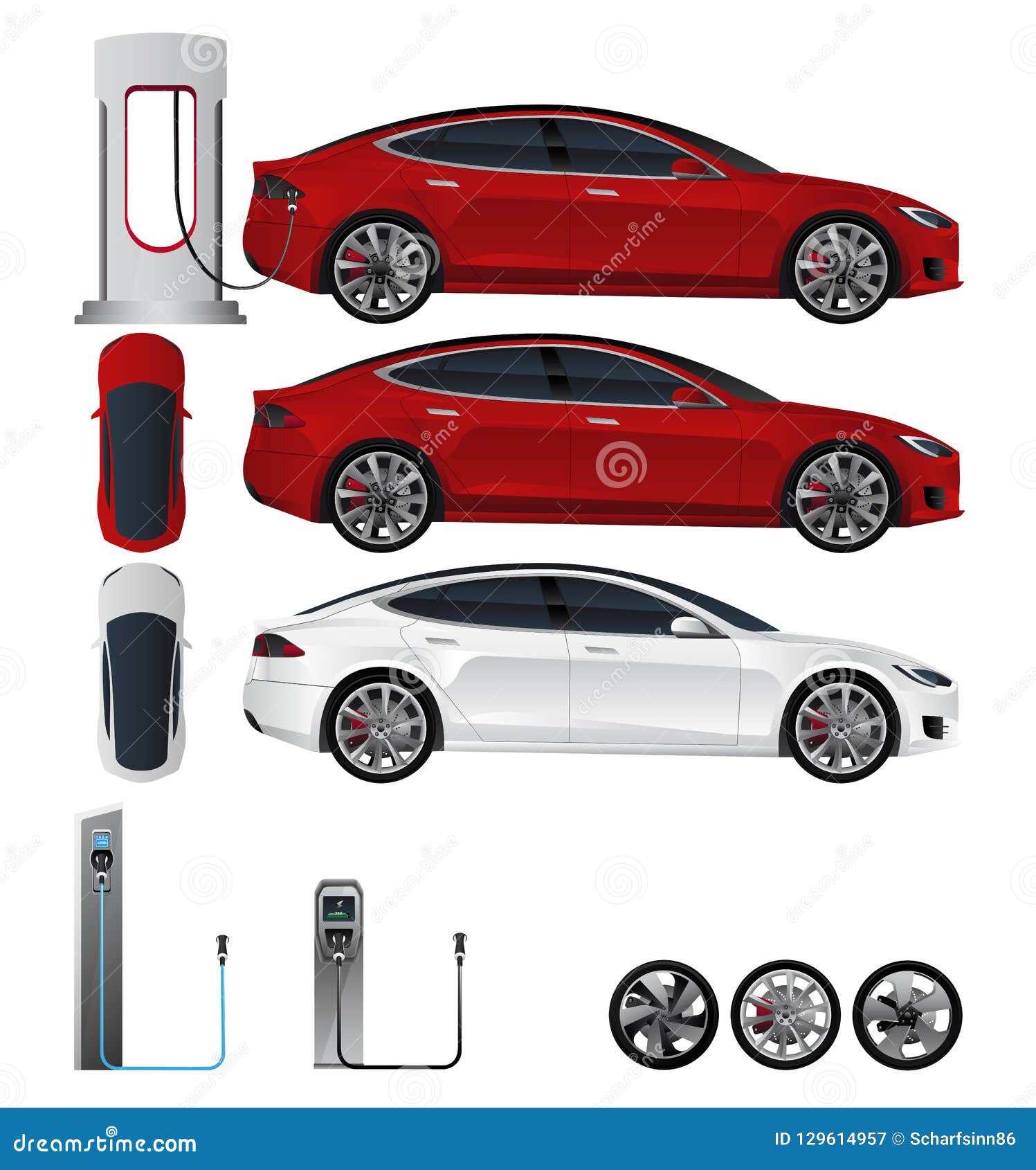 Electric Car with Various Elements Stock Vector - Illustration of ...