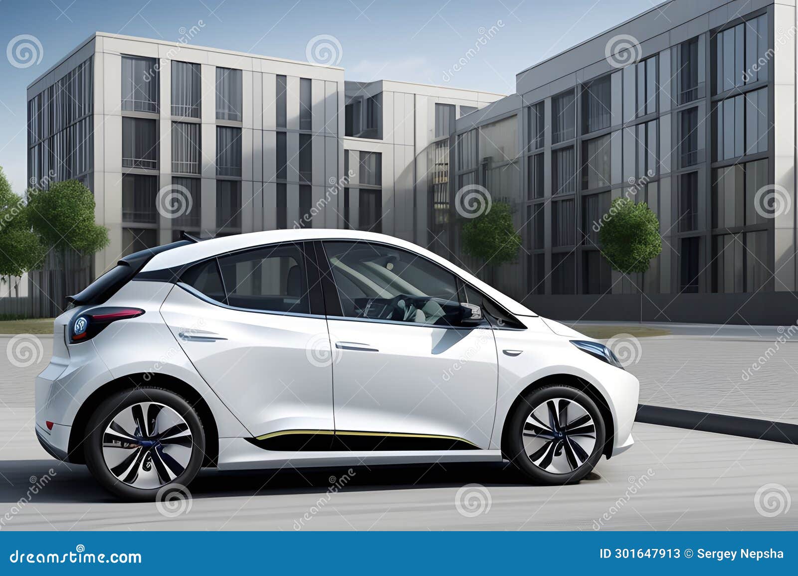 Electric Car in the Yard among New Buildings Stock Image - Image of ...