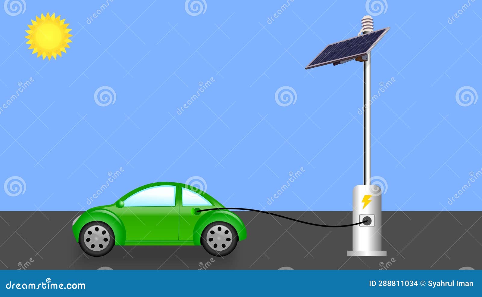 Electric Cars are Charged Using Solar Panels Stock Illustration ...