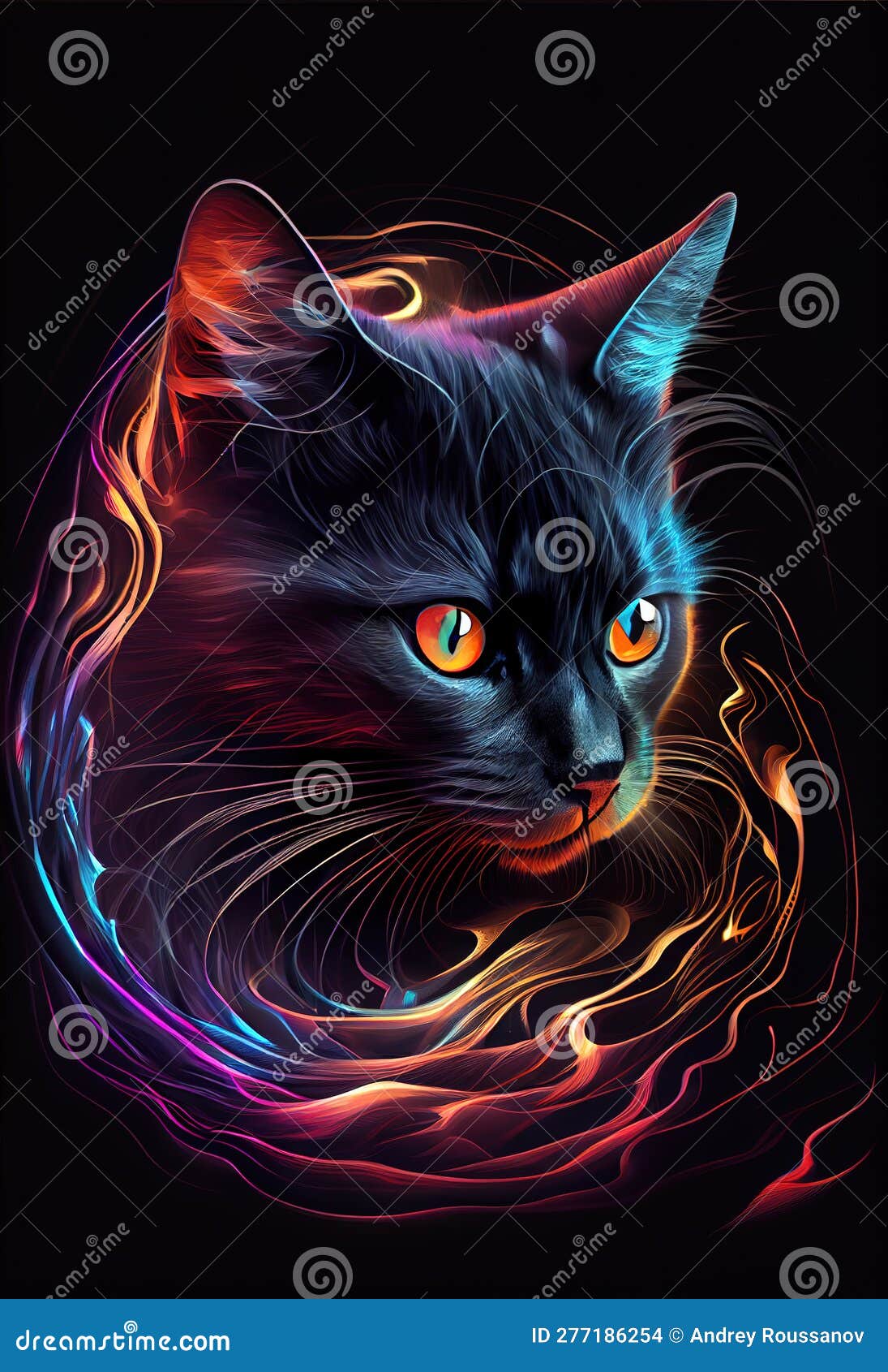Electric Cat Magical Print. AI Render. Stock Illustration ...