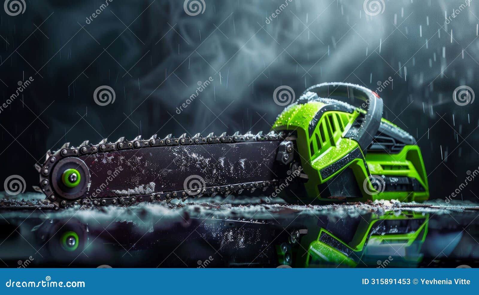 Electric Chainsaw with Raindrops and Reflection. Generative Ai Stock ...