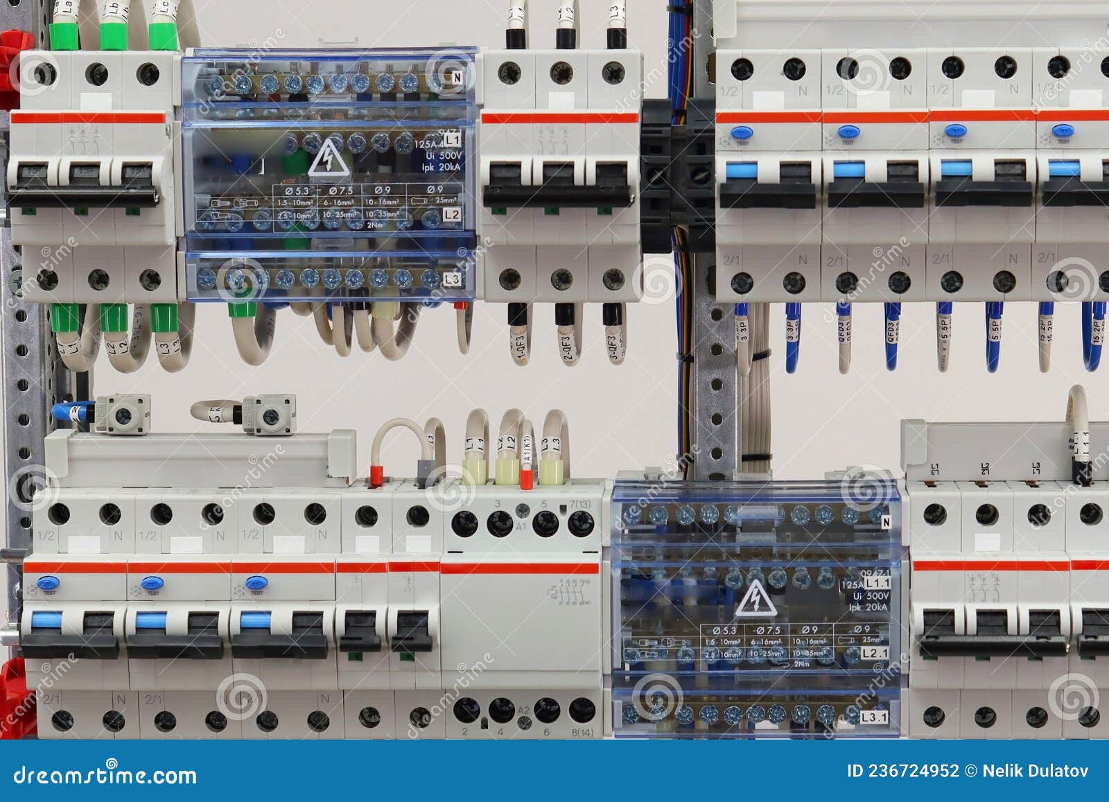 Electric Circuit Breakers with Connected Wires are Installed in the ...