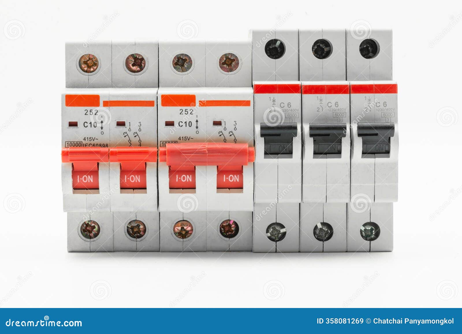 Array of Electric Circuit Breakers in the on Position. Stock Image ...