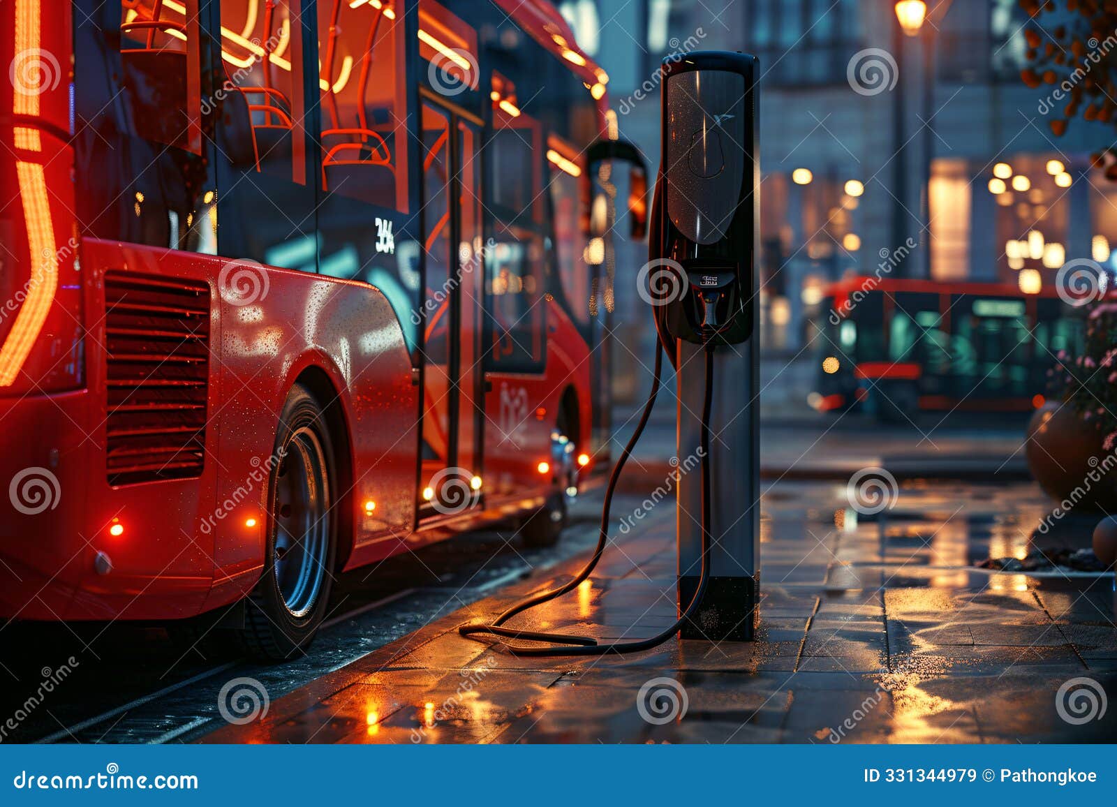 Electric City Bus Charging Station. Stock Illustration - Illustration ...