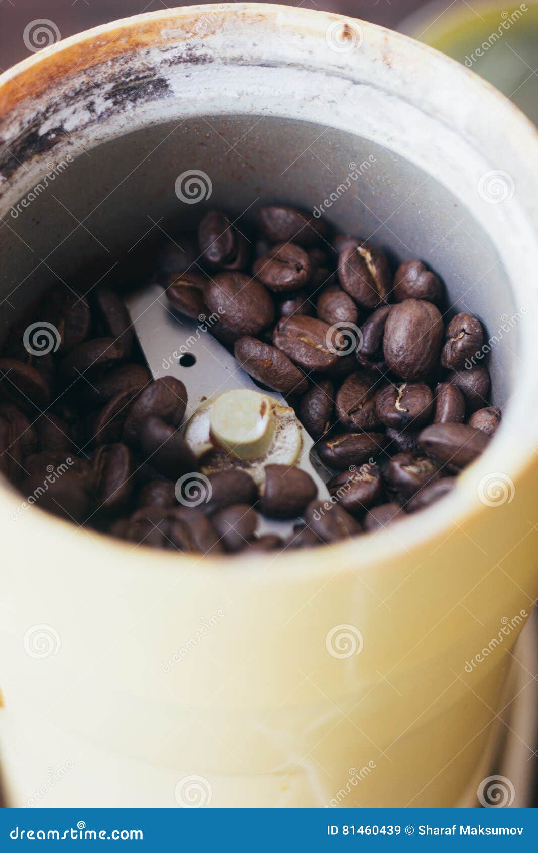 Electric Coffee Mill Machine with Coffee Beans Inside. Coffee Grinder ...