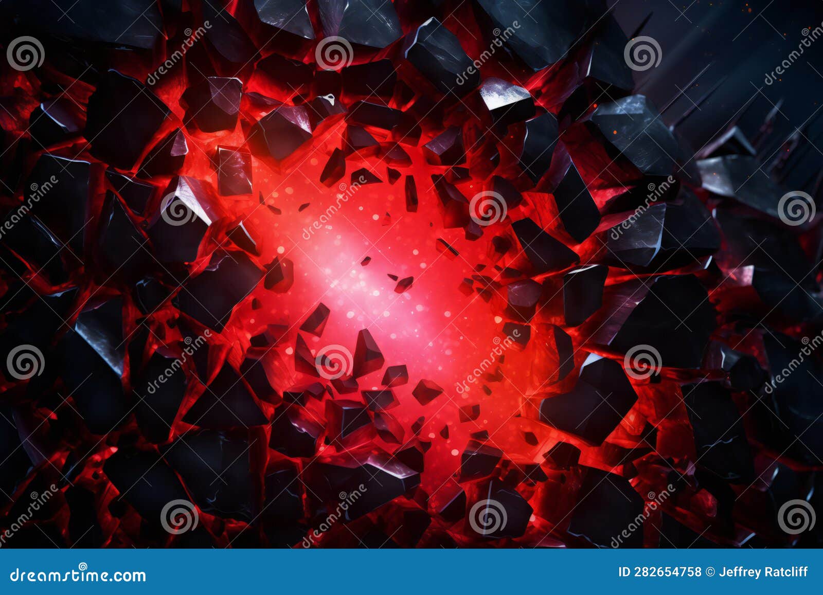 Abstract Neon Red Glow Exploding through Black Rock Stock Illustration ...
