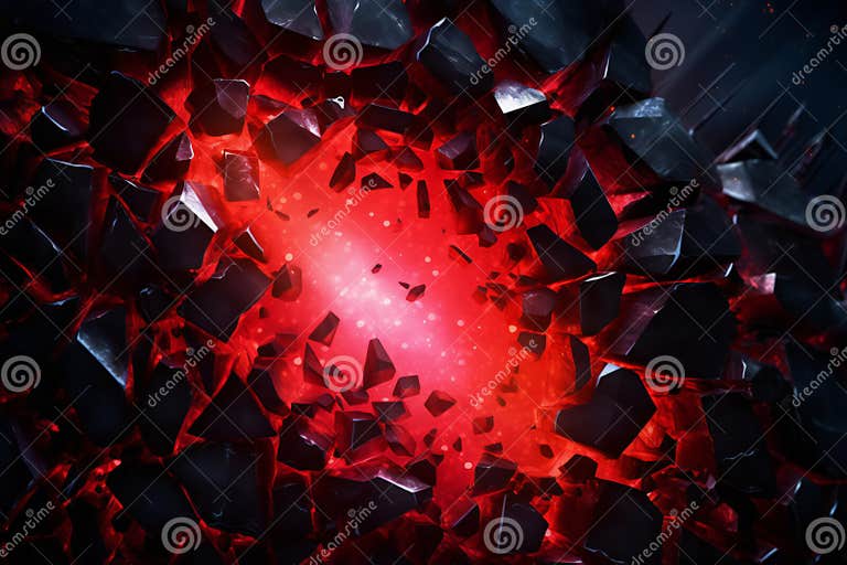 Abstract Neon Red Glow Exploding through Black Rock Stock Illustration ...