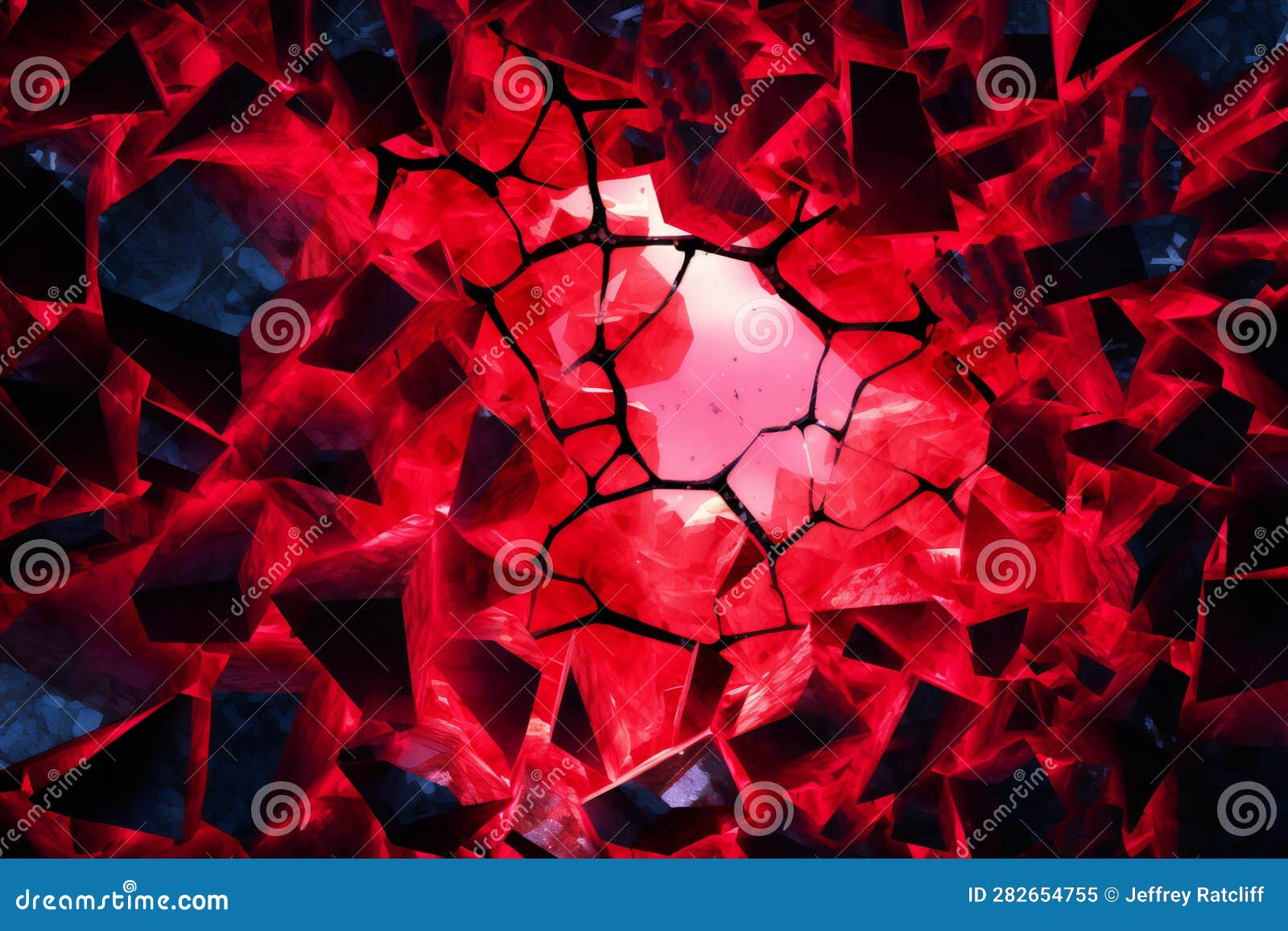 Abstract Red Glow Exploding through Fragmented Black Rock Stock ...