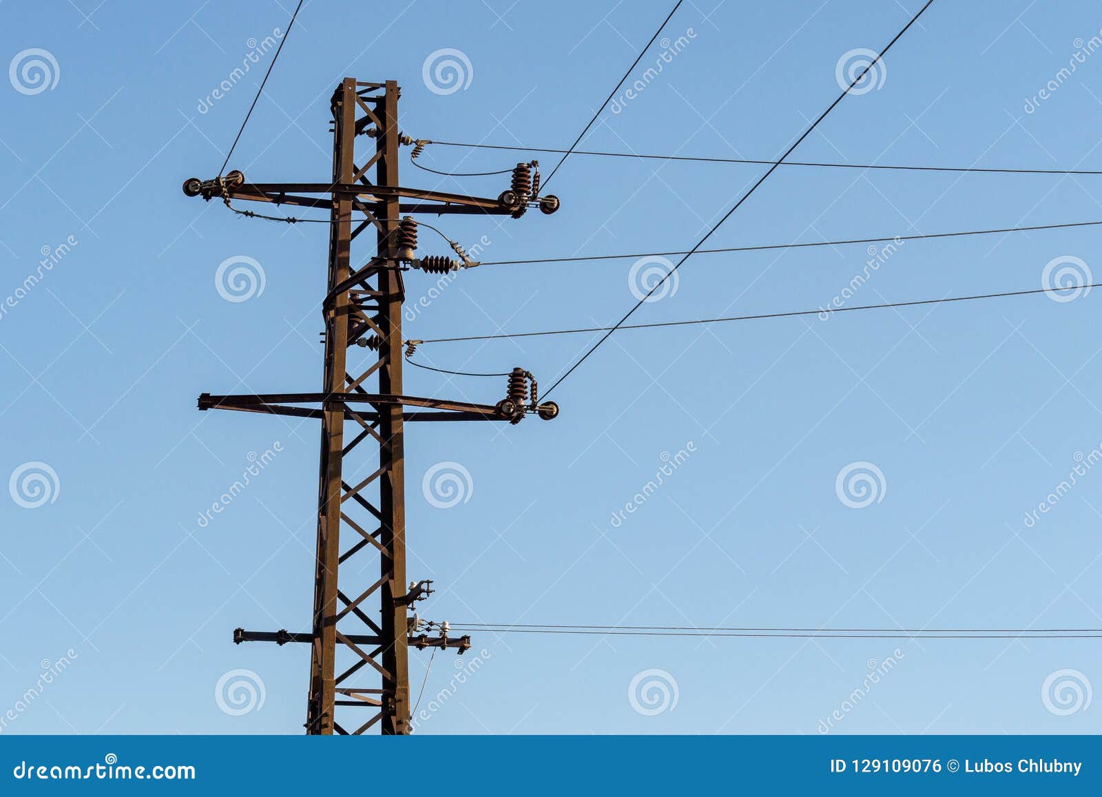 Electric Column and Wires of High Voltage Stock Photo - Image of plant ...