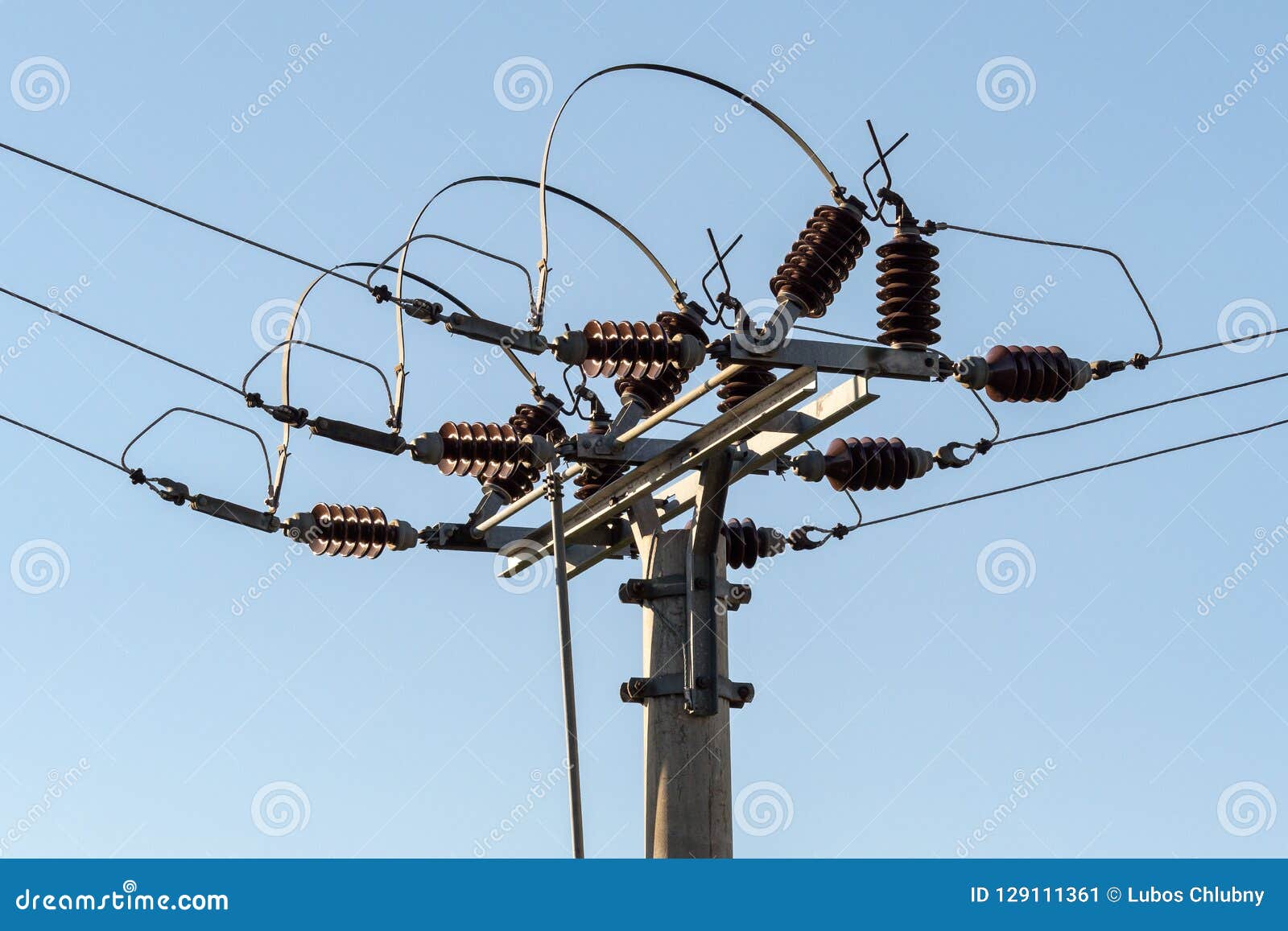 Electric Column and Wires of High Voltage Stock Image - Image of plant ...