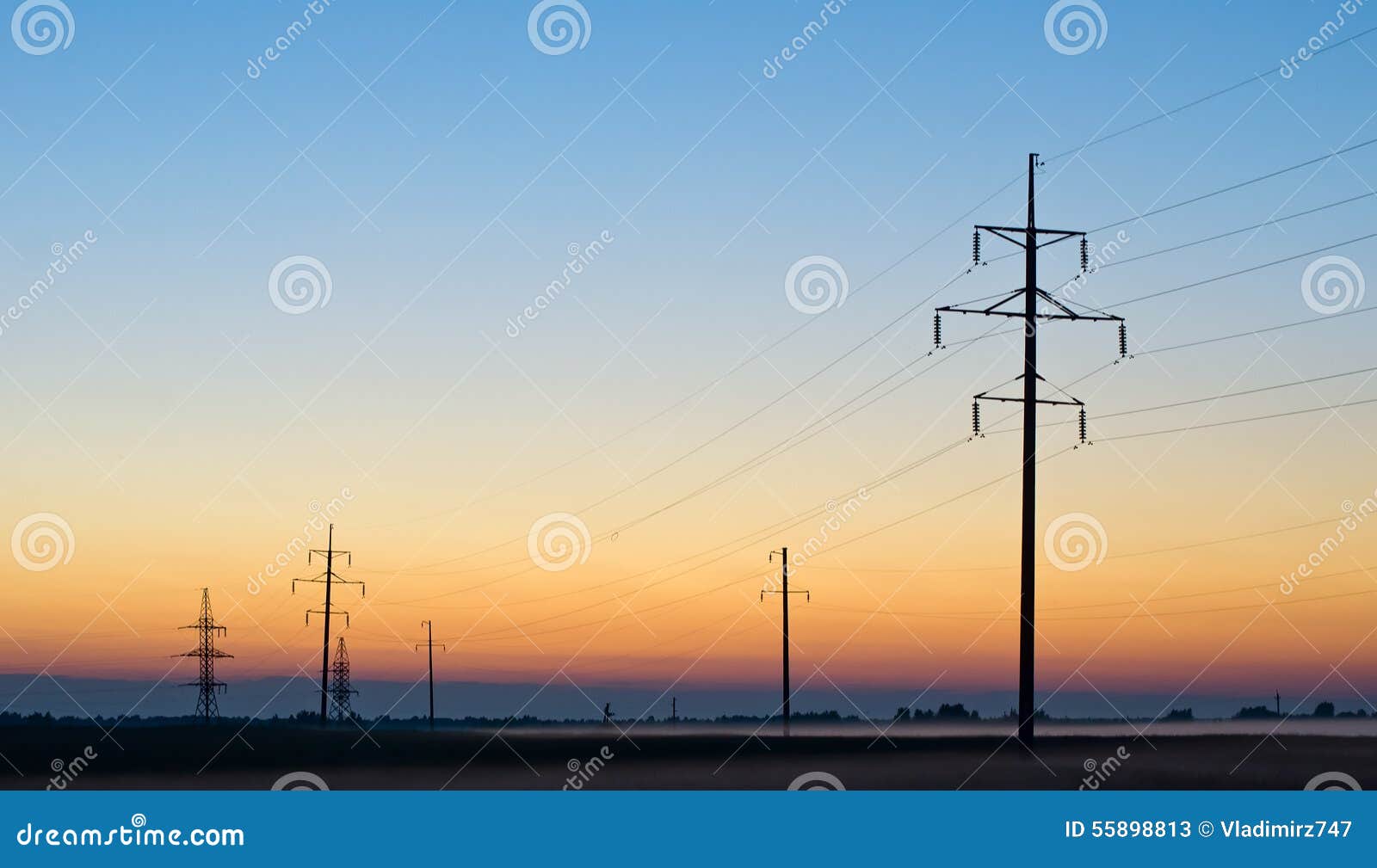 Electric Columns Against a Decline Stock Image - Image of bright ...