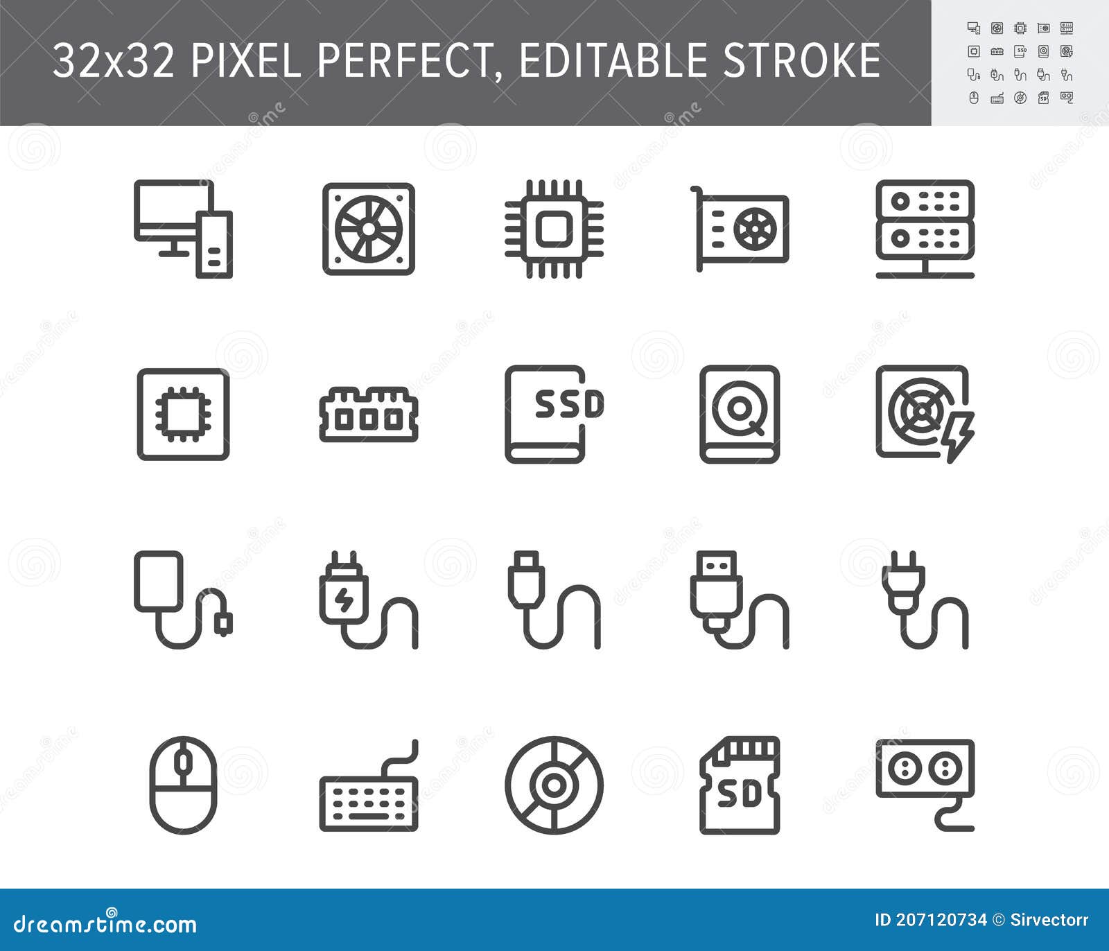 Electric Component Simple Line Icons. Vector Illustration with Minimal ...