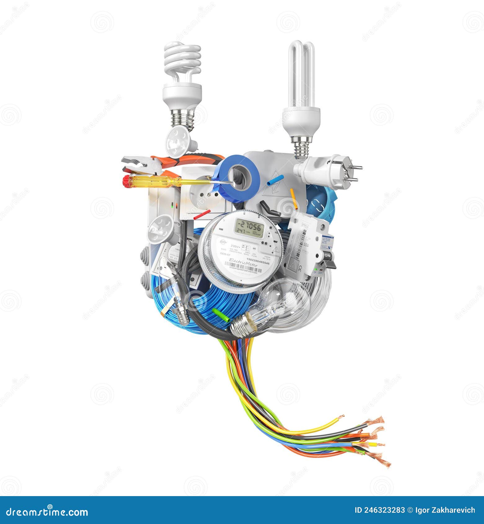 Electric Components in Form of Plug on a White Background. Stock ...