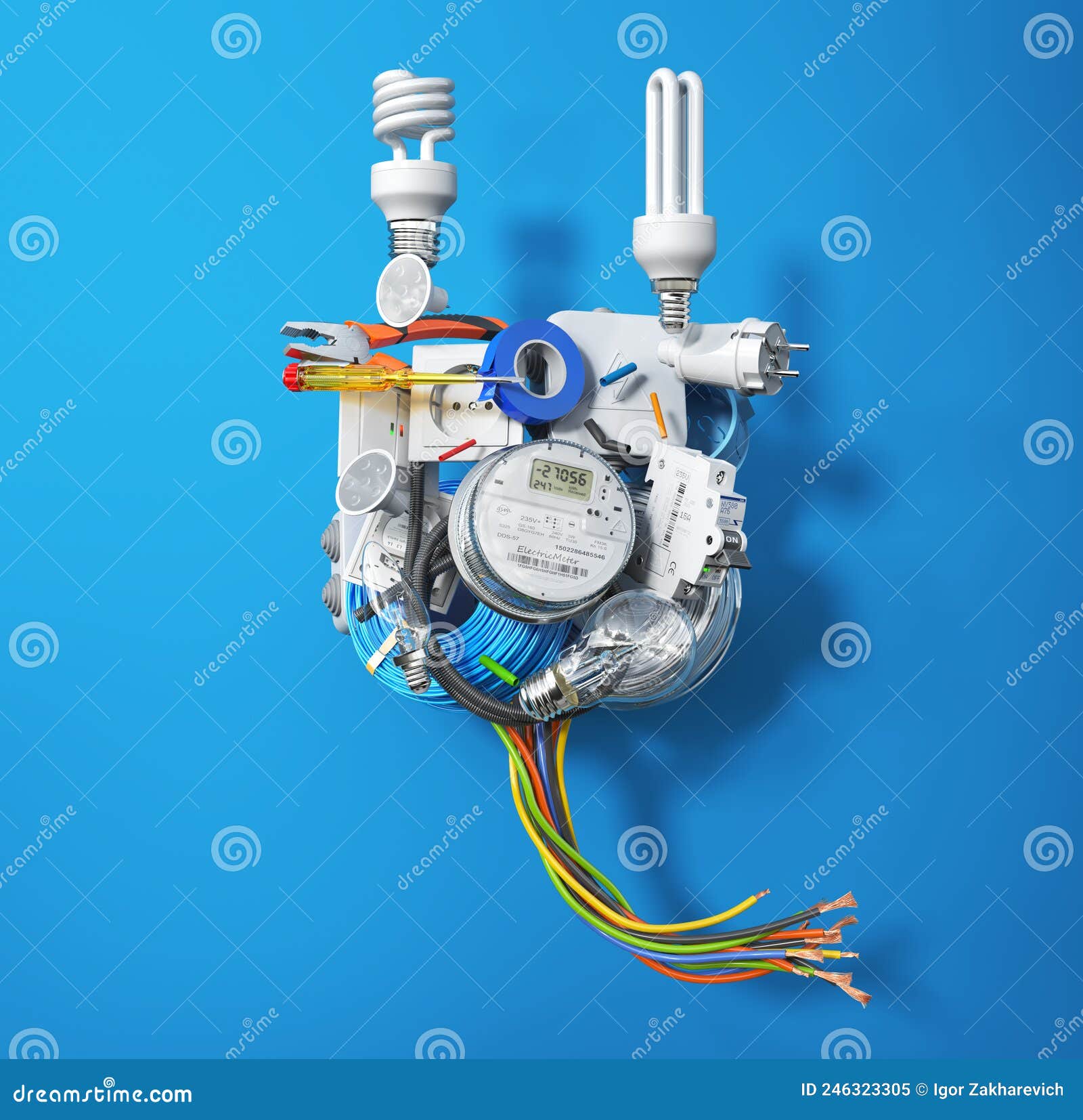 Electric Components in Form of Plug on a White Background. Stock ...