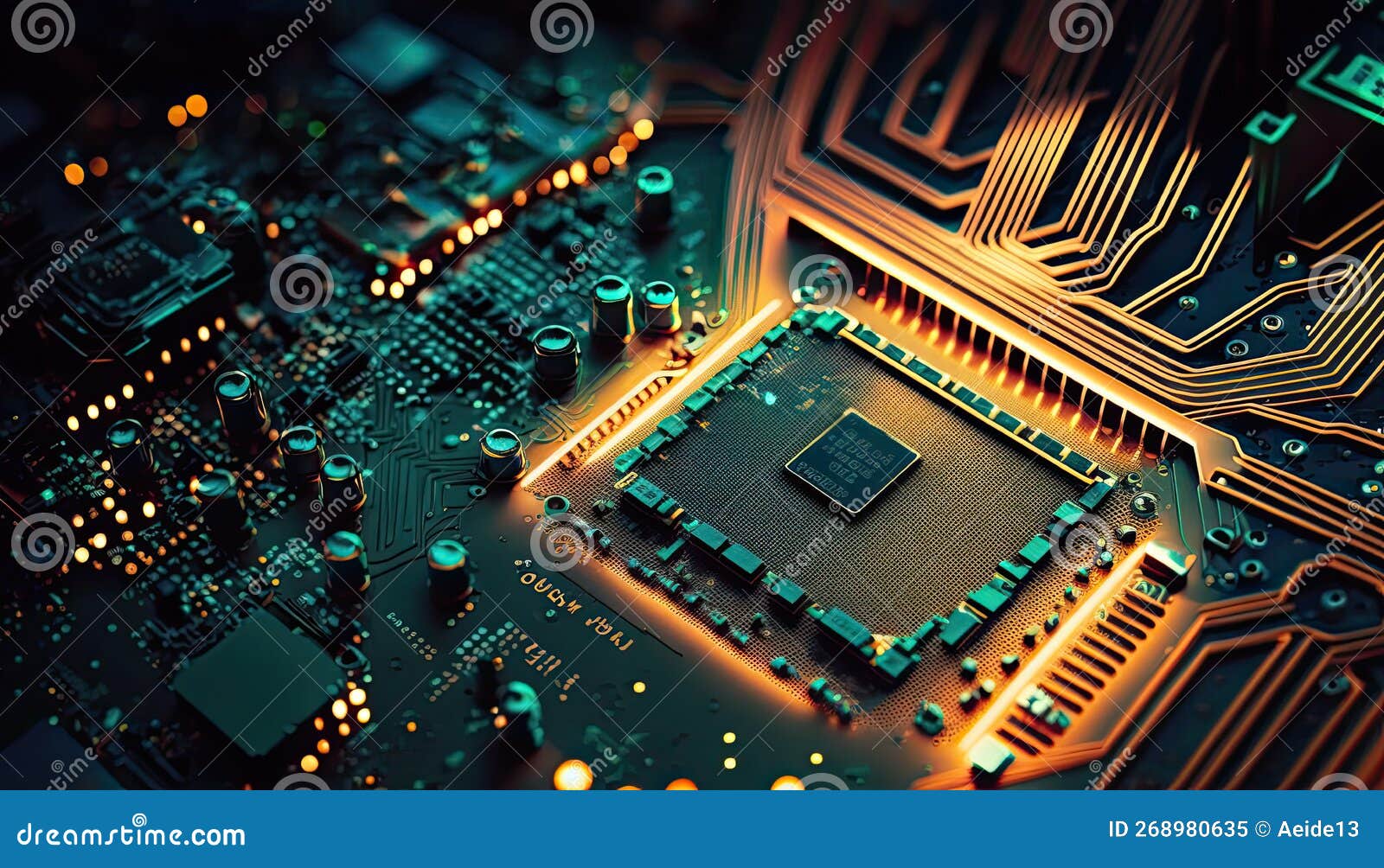 Electric Computer Circuit Board. Interior Data Microchip Motherboard ...