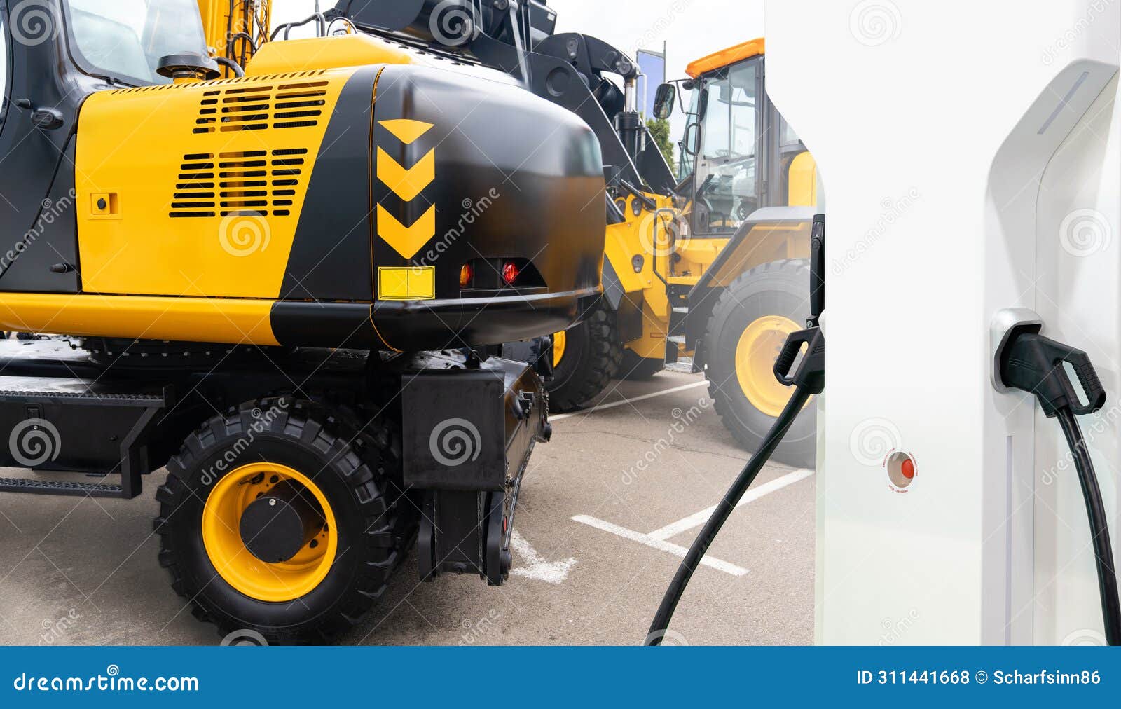 Electric Construction Machines with Charging Station. Concept. Stock ...