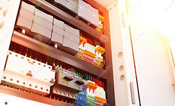 Electric Control Panel. Voltage Distributor with Circuit Breakers ...