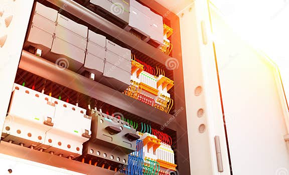 Electric Control Panel. Voltage Distributor with Circuit Breakers ...