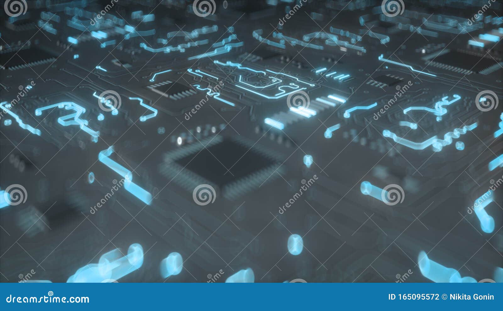 Electric Current on on Printed Circuit Board 3D Render Stock ...