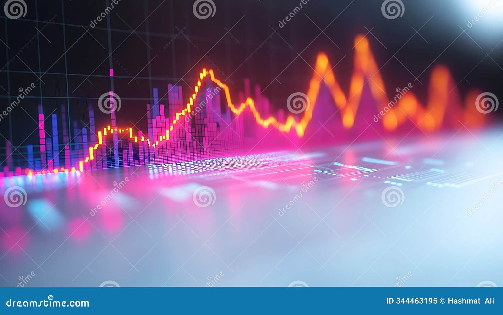 Electric 3D Trendline Chart with Bright Hues on White Stock ...