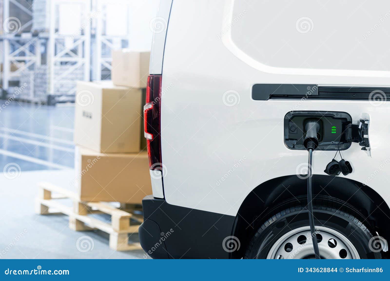 Electric Delivery Van with Connected Charging Cable Stock Photo - Image ...