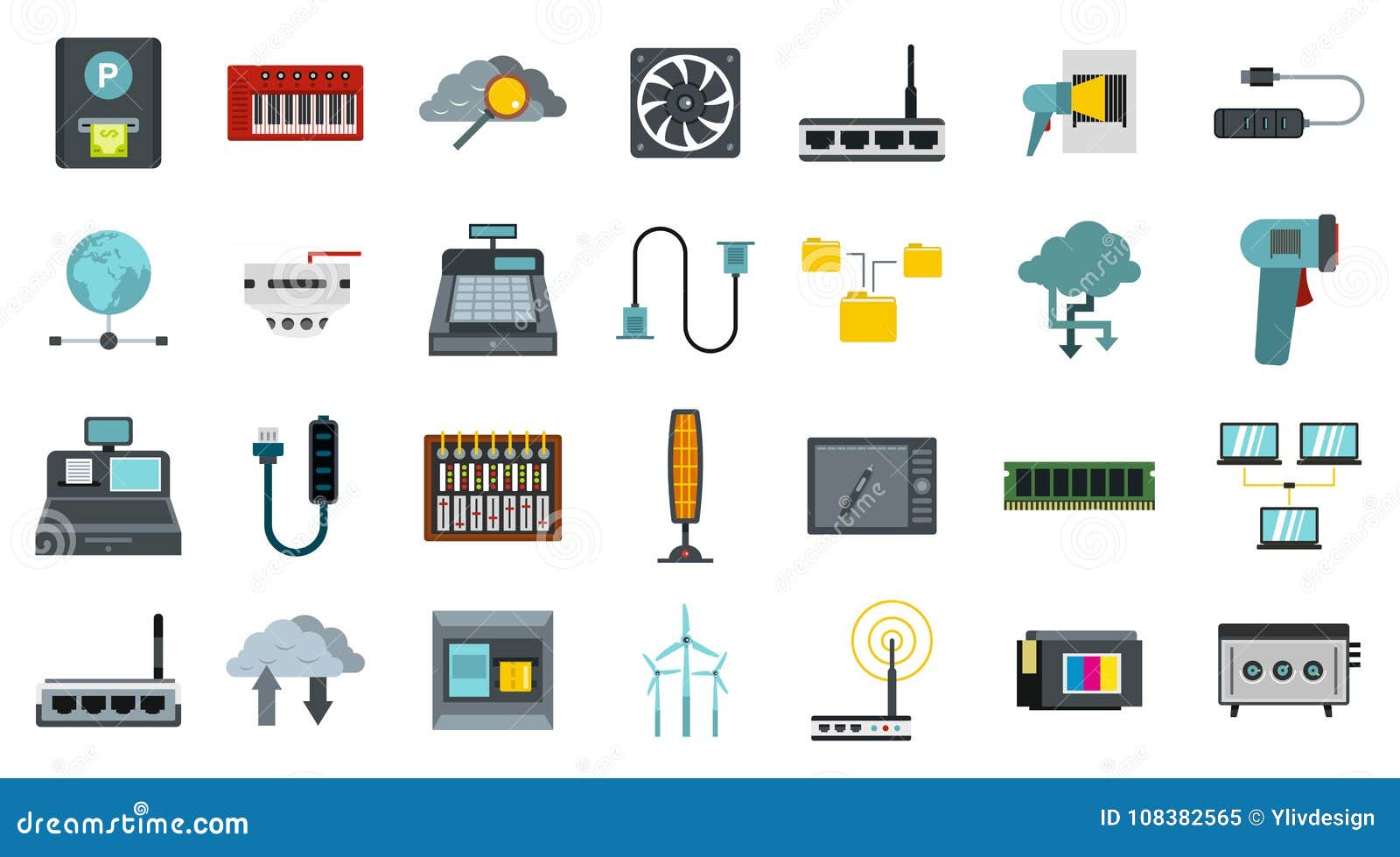 Electric Device Icon Set, Flat Style Stock Vector - Illustration of ...