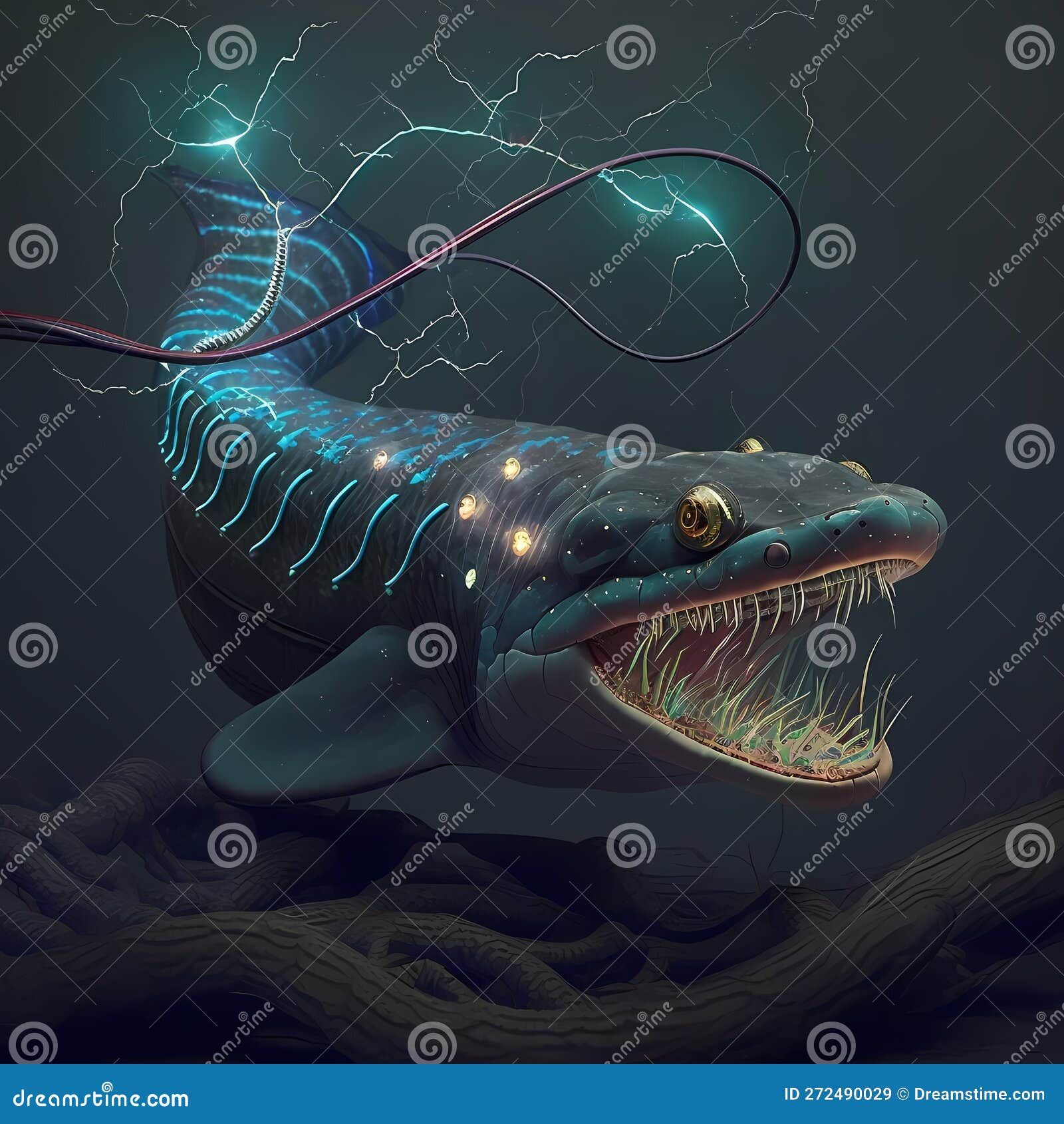 Electric Eel at Rainforest River. Generative AI Stock Illustration ...