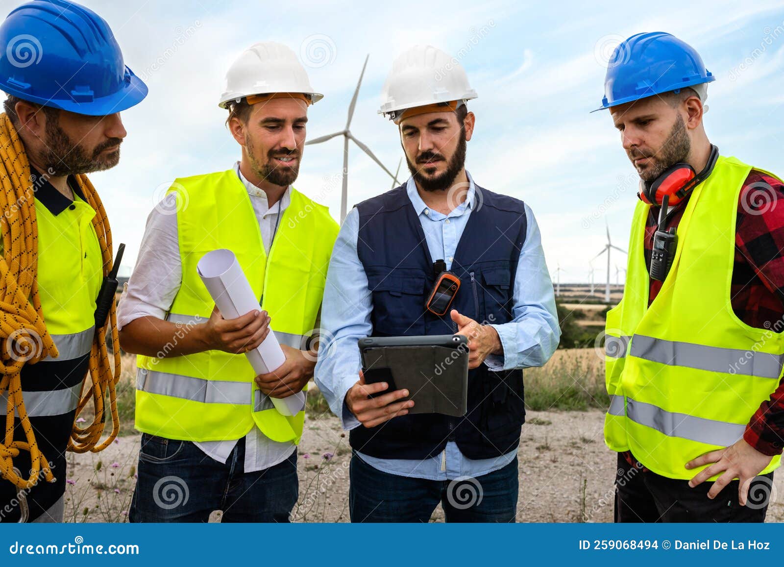 Electric Engineer, Explaining Maintenance Workers Plans for Wind ...
