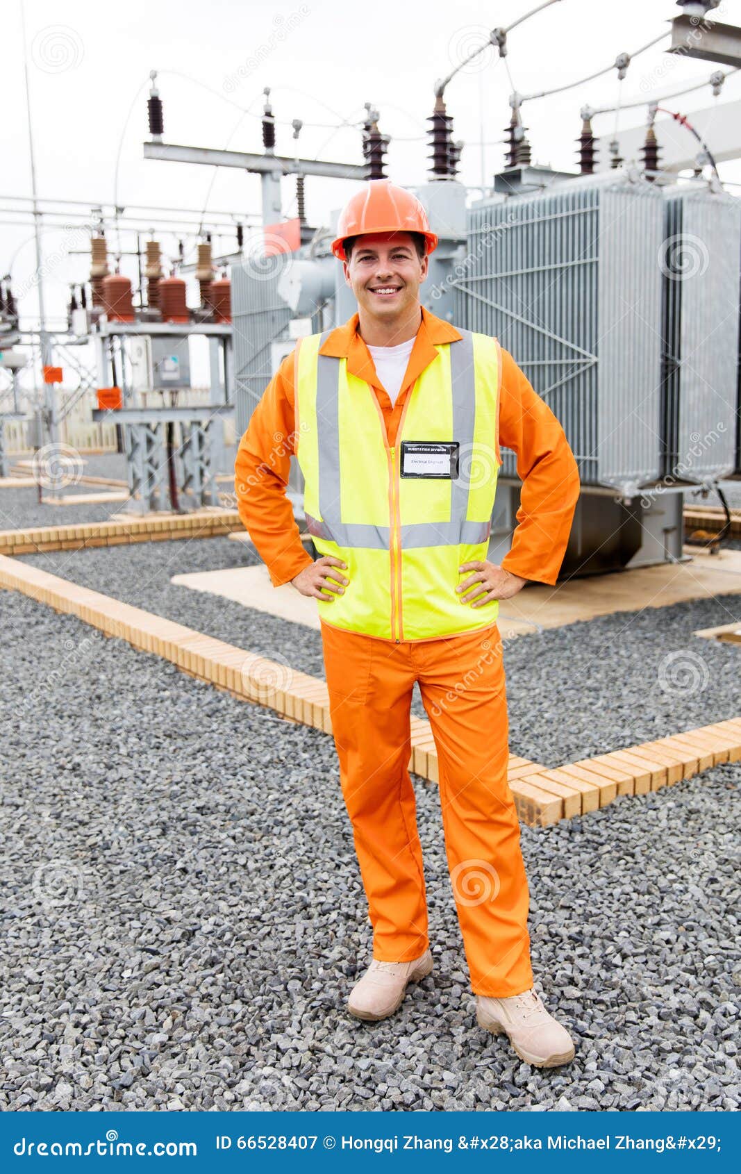 Electric Engineer Standing Substation Stock Image - Image of protection ...