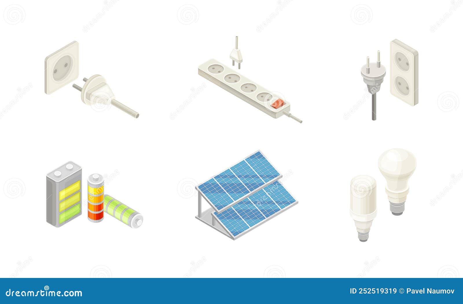 Electric Equipment Set. Electrical Power Objects, Solar Pannel, Battery ...