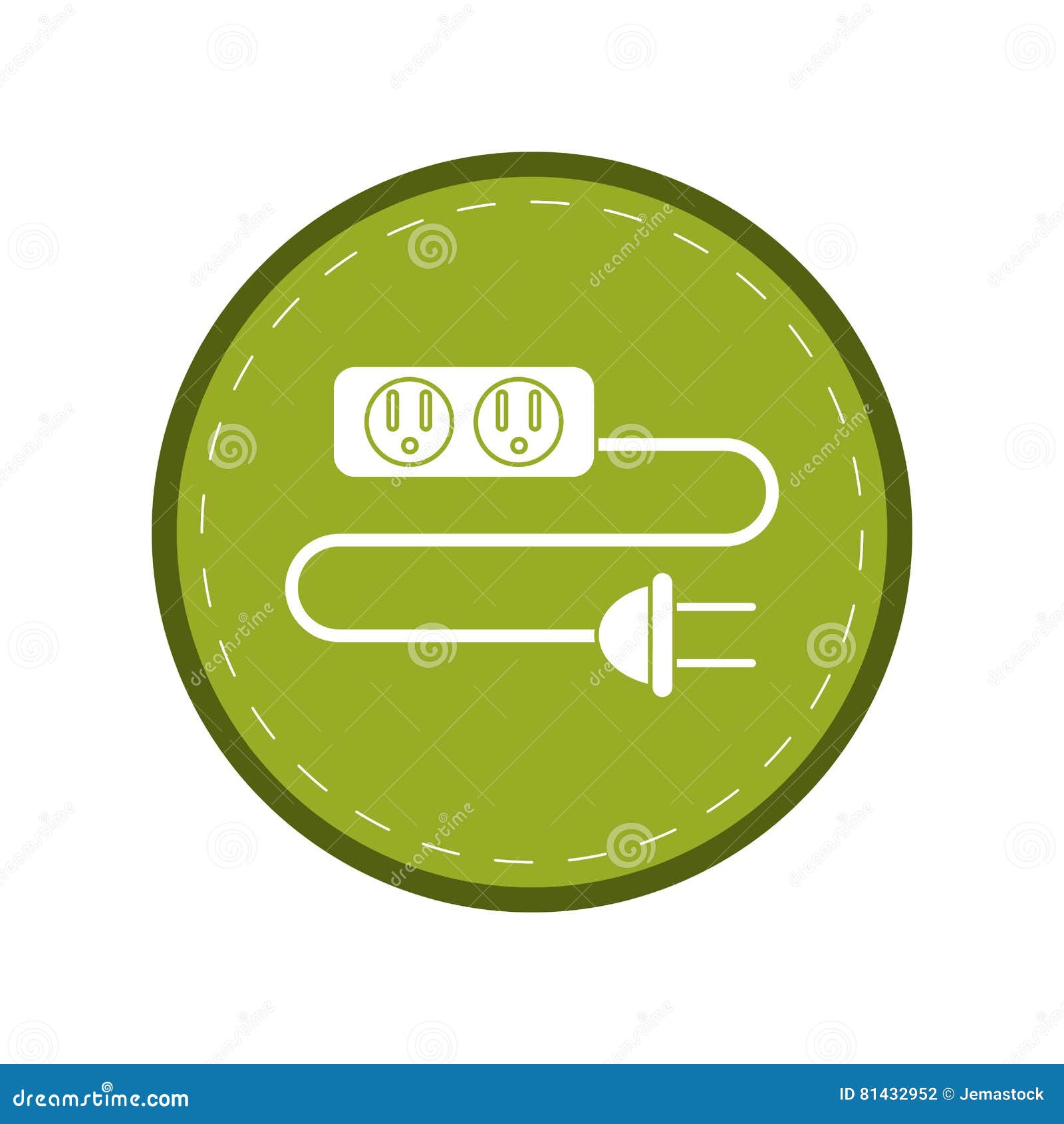 Electric Extension Cord Cable and Plug Green Circle Stock Vector ...