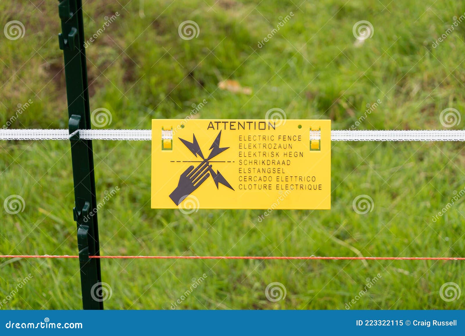 Electric Fence Warning Sign in Multiple Languages Stock Image - Image ...
