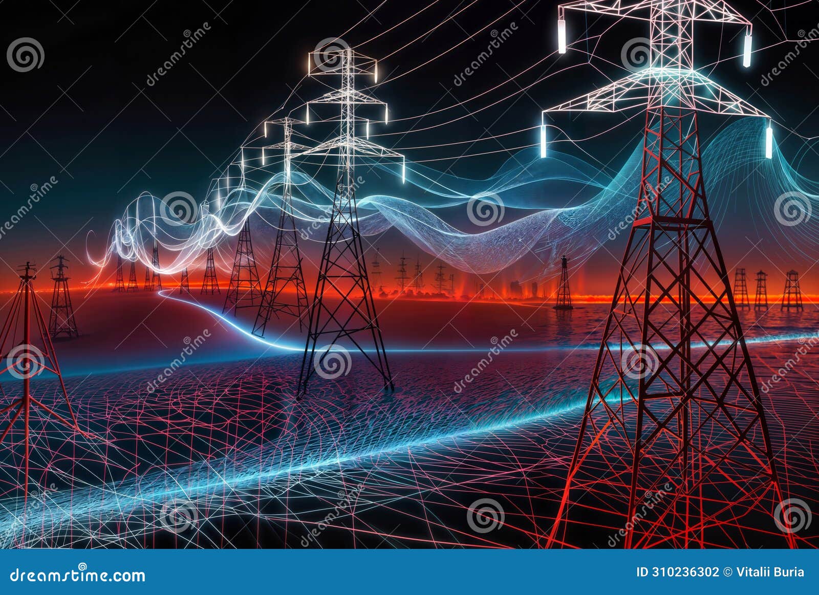 Electric Field: a Glowing Landscape, Generative Ai Stock Illustration ...