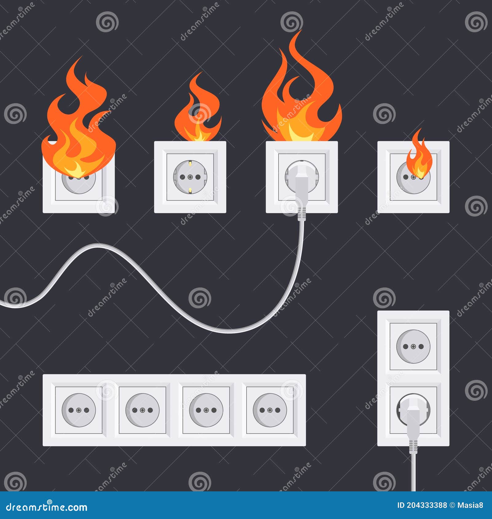 Electric Fire Concept in Flat Style, Vector Stock Vector - Illustration ...