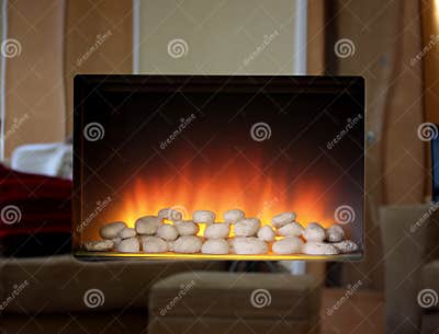Electric Fire with Mirror Surround Stock Photo - Image of appliance ...