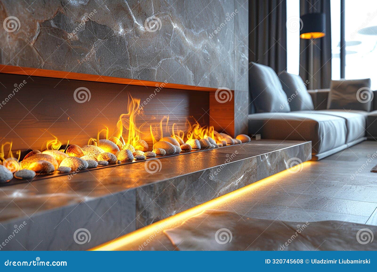 Electric Fireplace in a Modern Interior. Generated by Artificial ...
