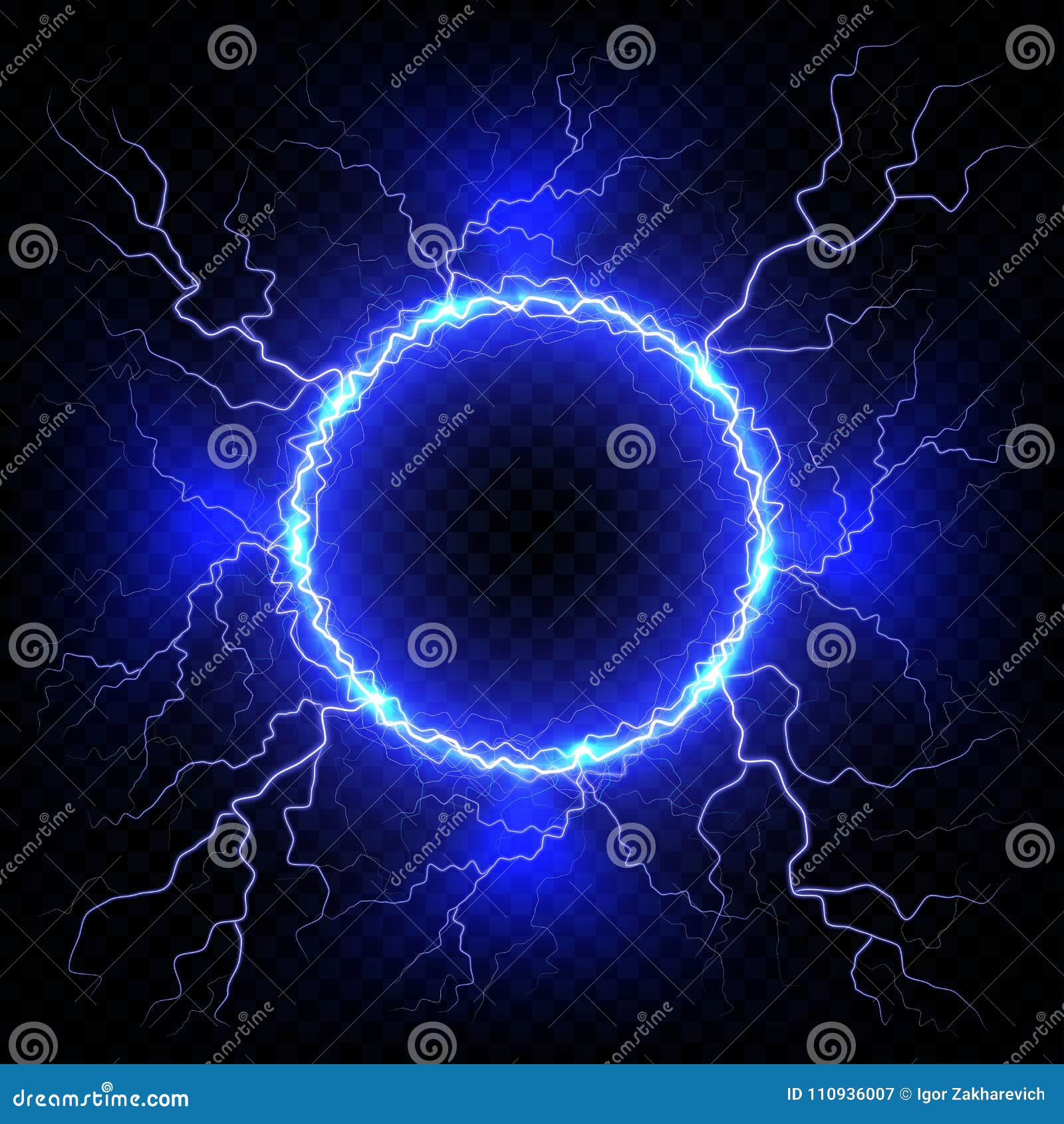 Electric Flash of Lightning on a Dark Background. Vector Circle ...