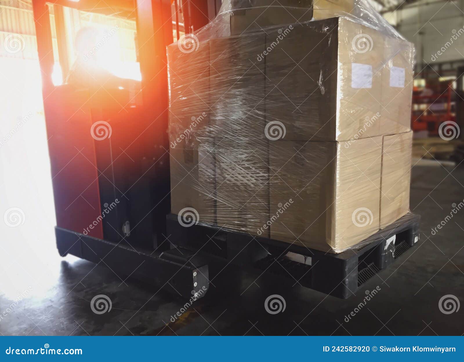 Electric Forklift Pallet Jack Unloading Packaging Boxes in the ...