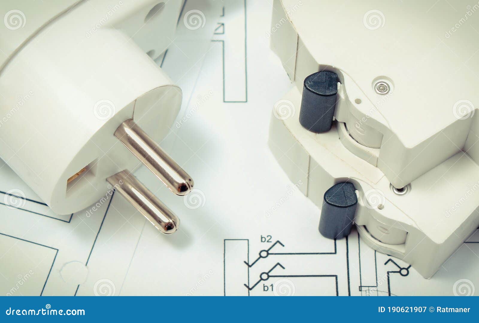 Electric Fuse and Plug on Construction Drawing of House. Accessories ...