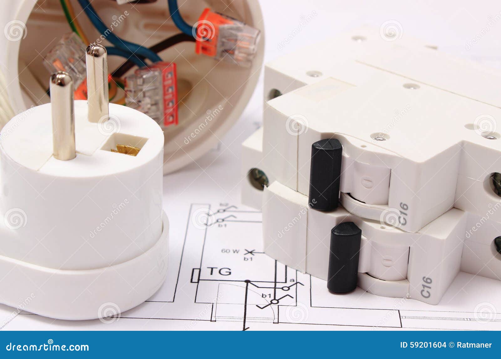 Electric Fuse and Plug, Electrical Box on Construction Drawing Stock ...